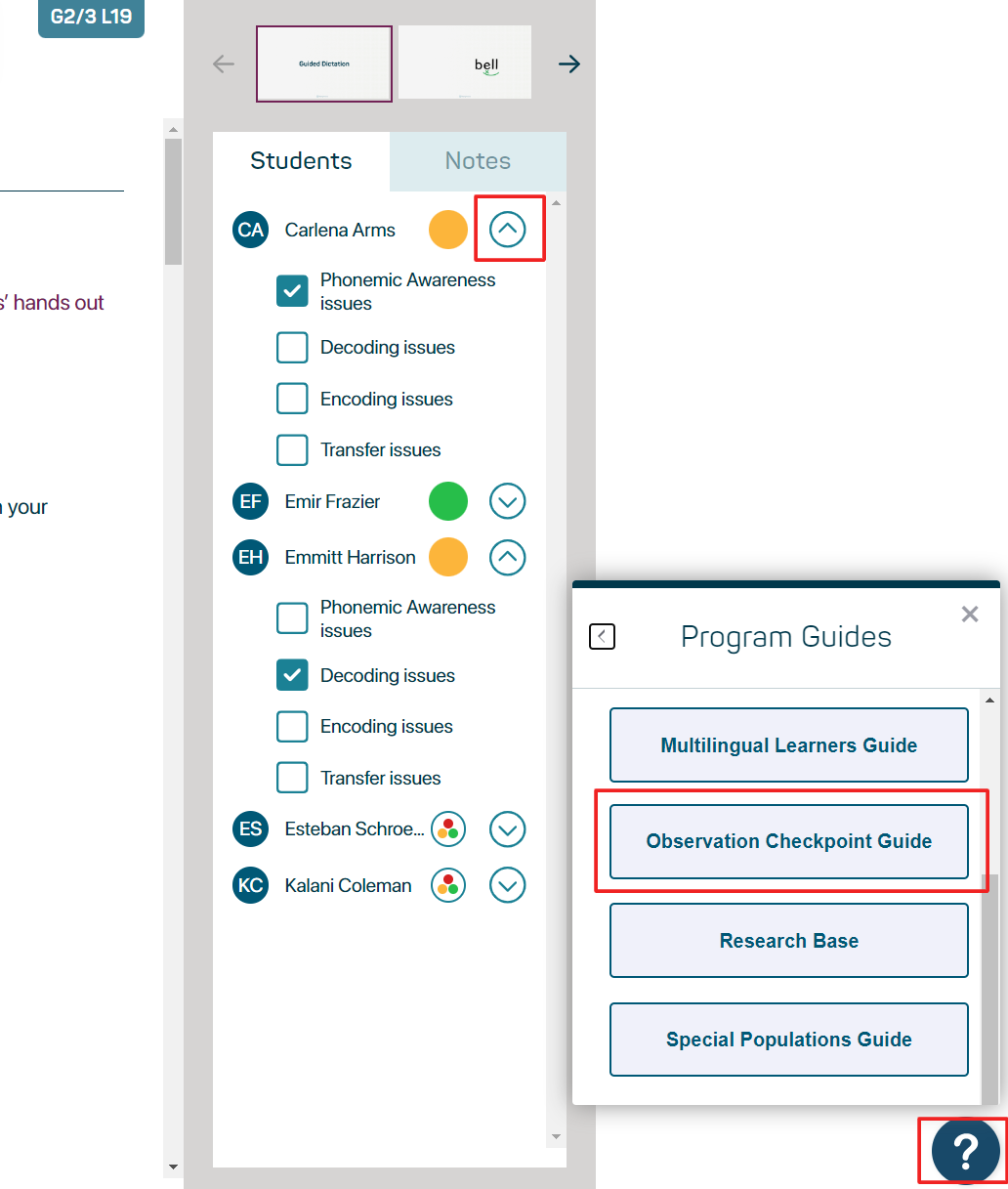 Using the Student Observation Panel