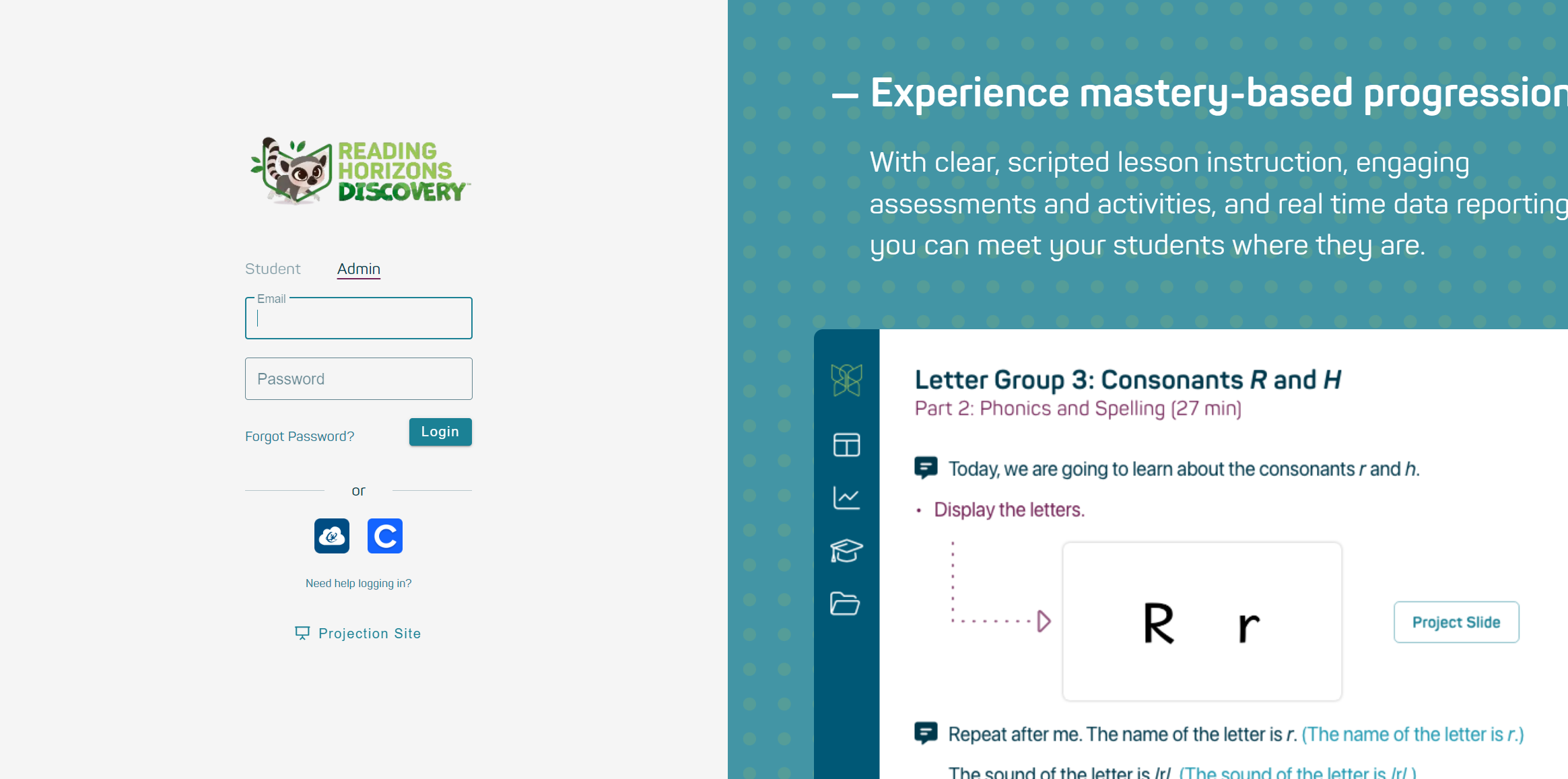 How do I log in to Reading Horizons Discovery®?