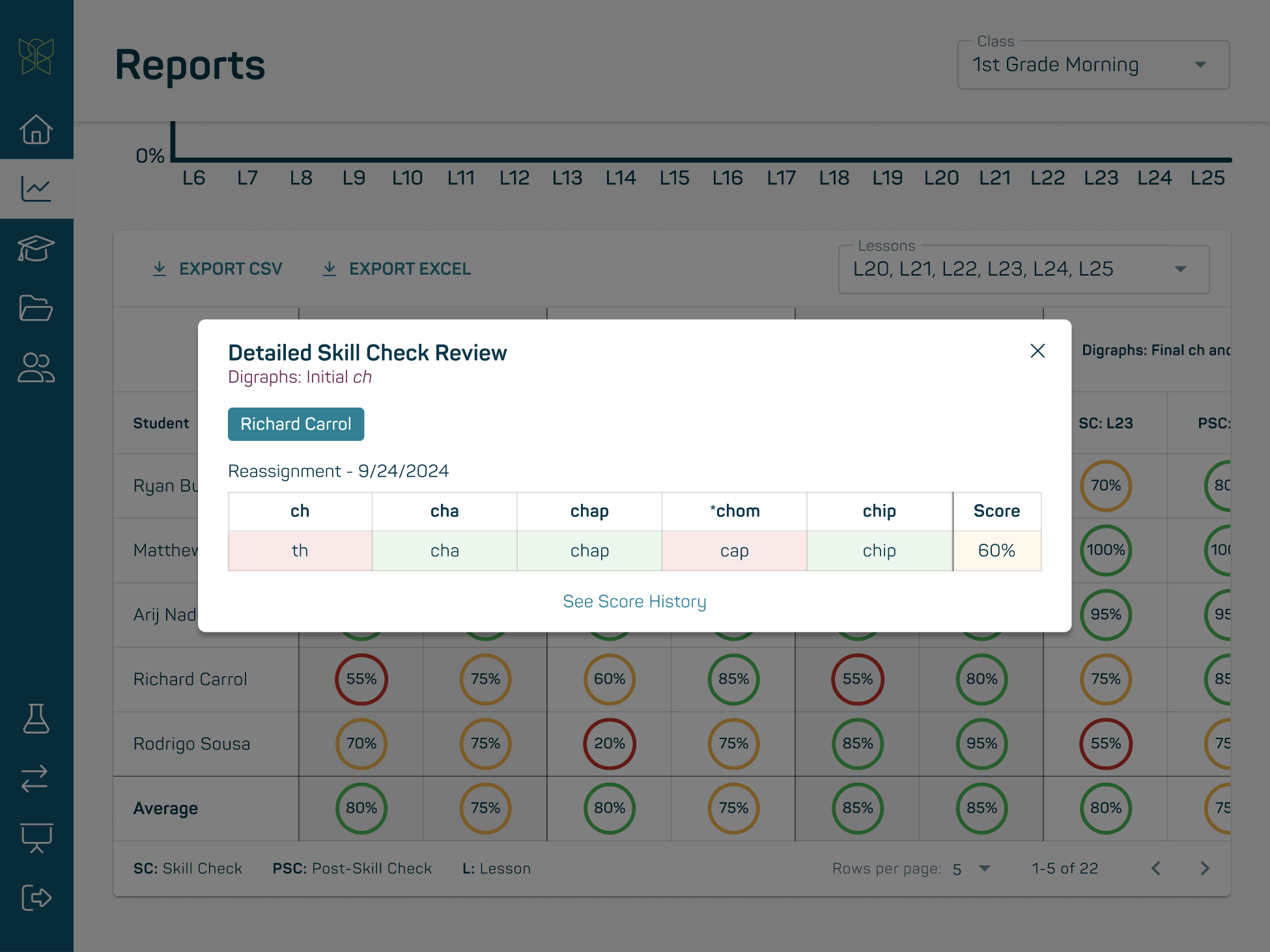 Detailed Skill Check Report in Reading Horizons® Discovery