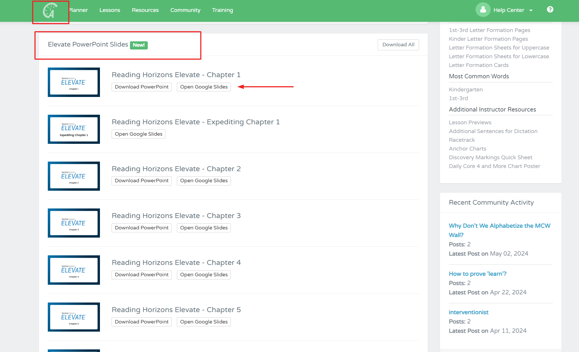 How to Locate and Download Reading Horizons Elevate® Lesson Slides