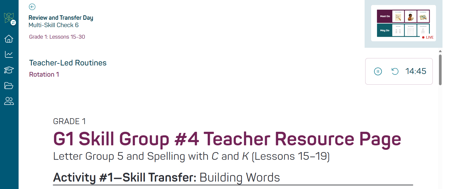 Timers used in the Reading Horizons® Discovery Activity Builder